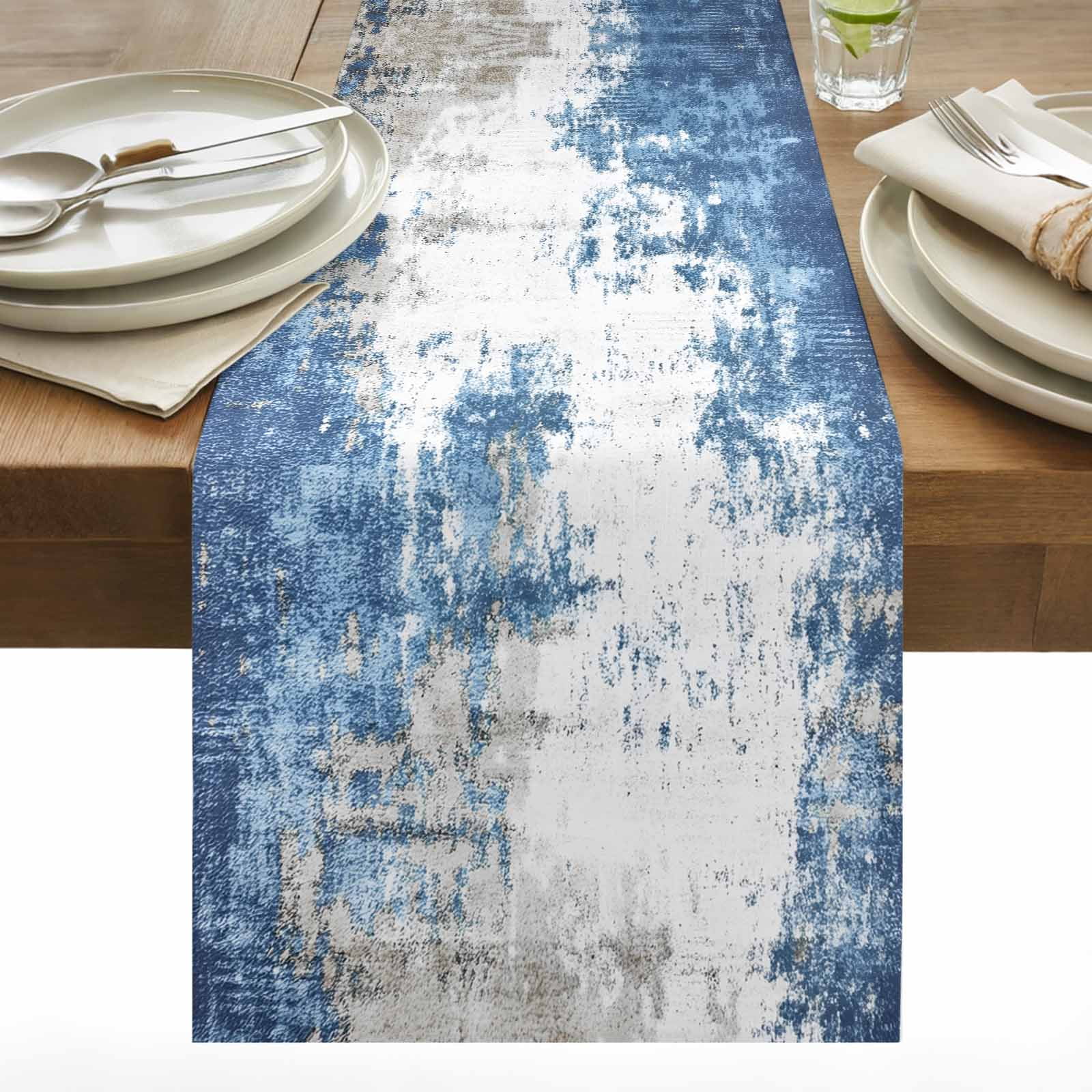Abstract Mottled Texture Table Runner 13x108 inch Retro Blue Gary ...