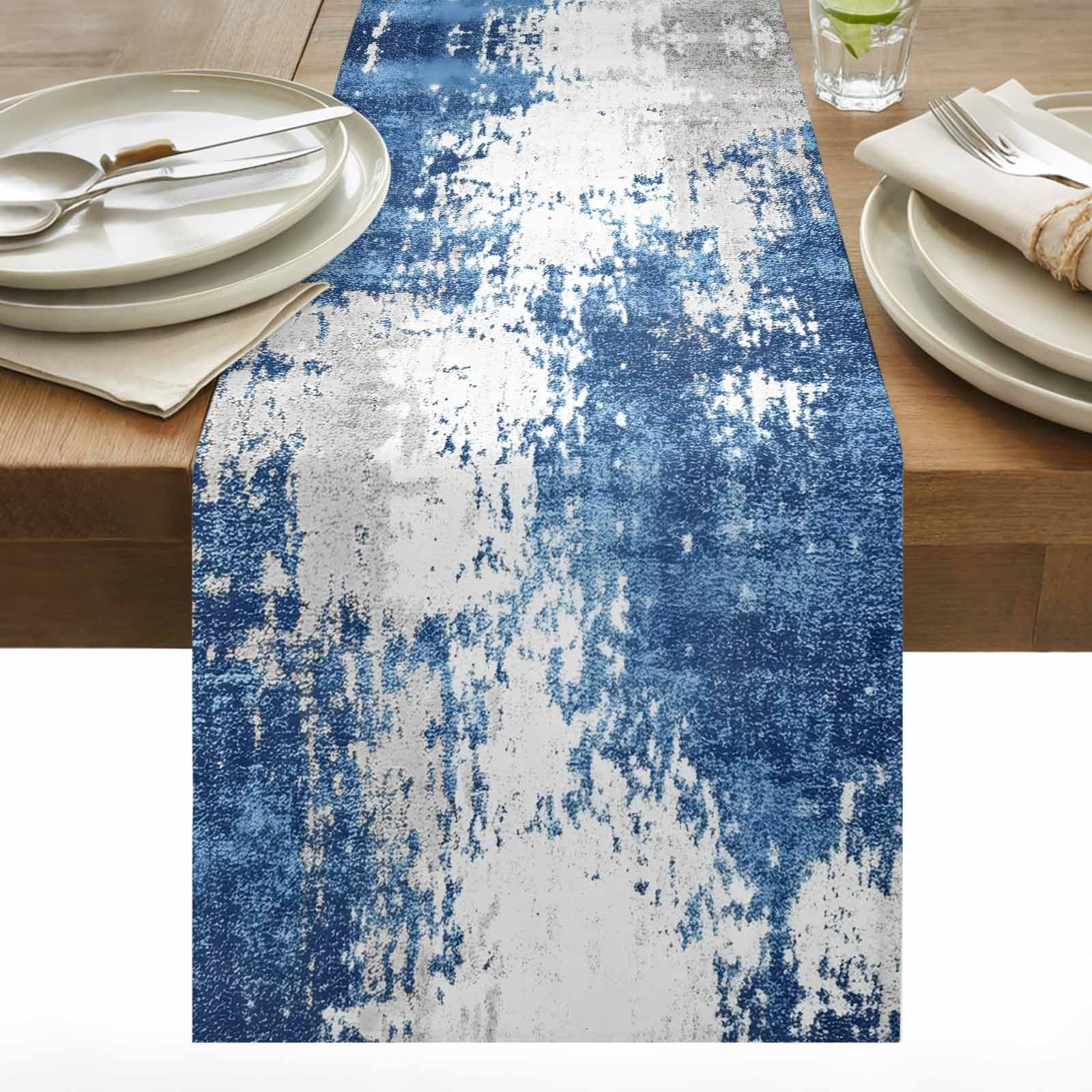Abstract Mottled Texture Table Runner 13x108 inch Retro Gary Blue ...