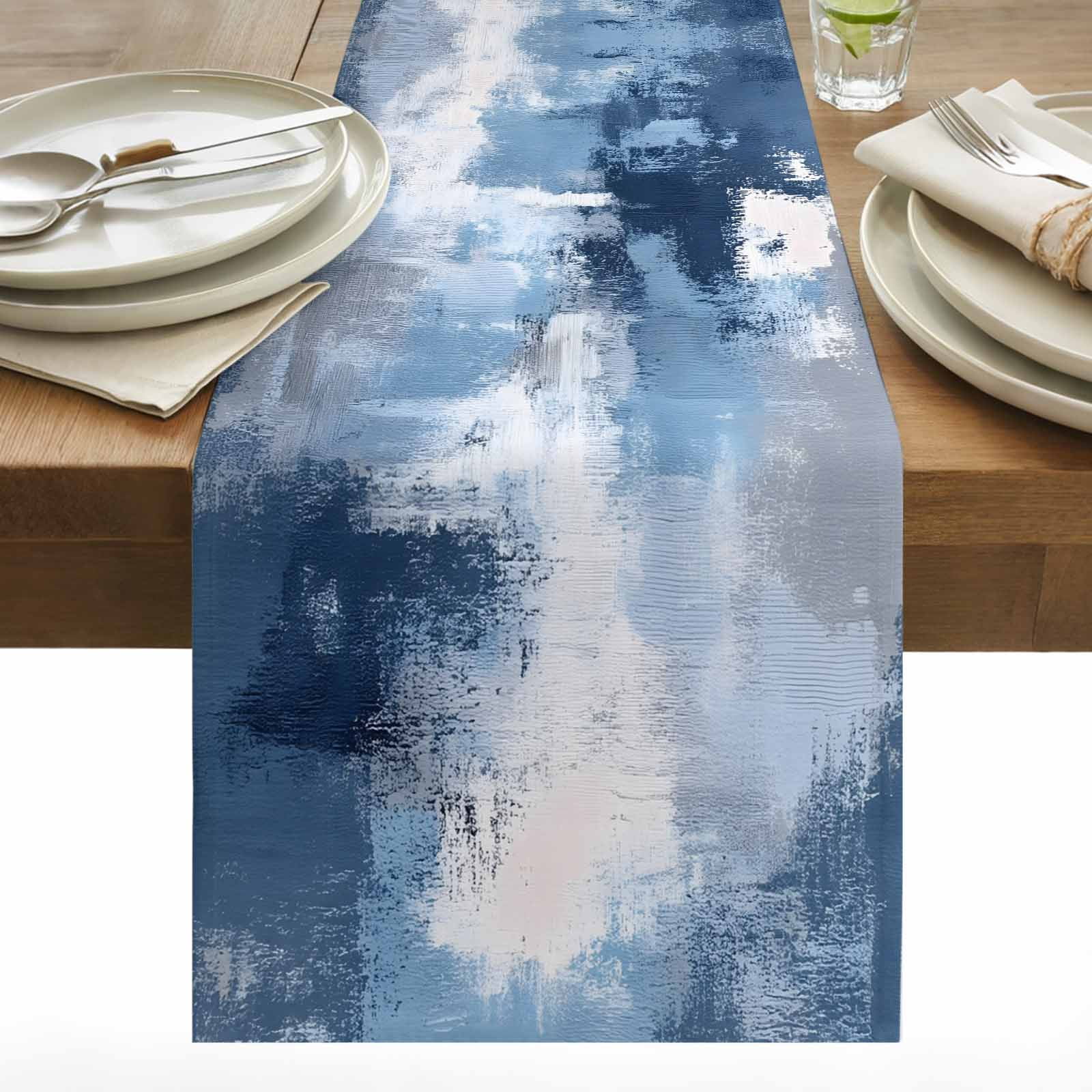 Abstract Mottled Texture Table Runner 13x36 inch Blue White Oil ...