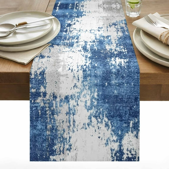 Abstract Mottled Texture Table Runner 13x36 inch Retro Gary Blue ...