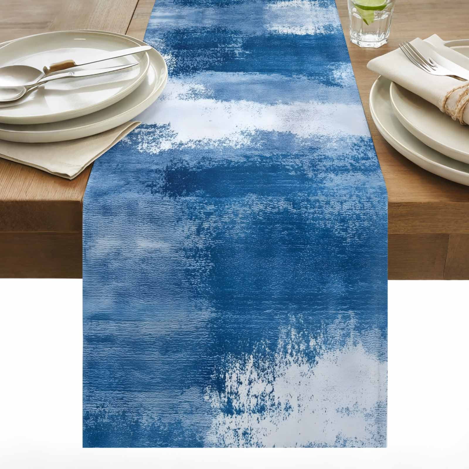Abstract Mottled Texture Table Runner 13x36 inch Vintage Blue White ...