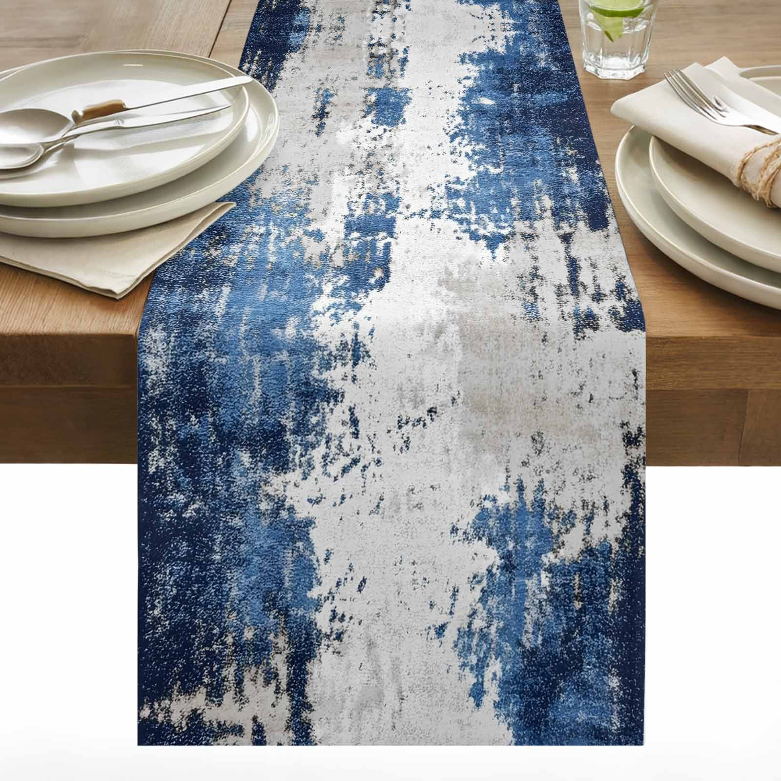 Abstract Mottled Texture Table Runner 13x36 inch Vintage Gary Blue ...