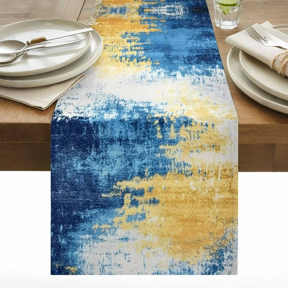 Abstract Mottled Texture Table Runner 13x48 inch Blue Yellow Gradient ...