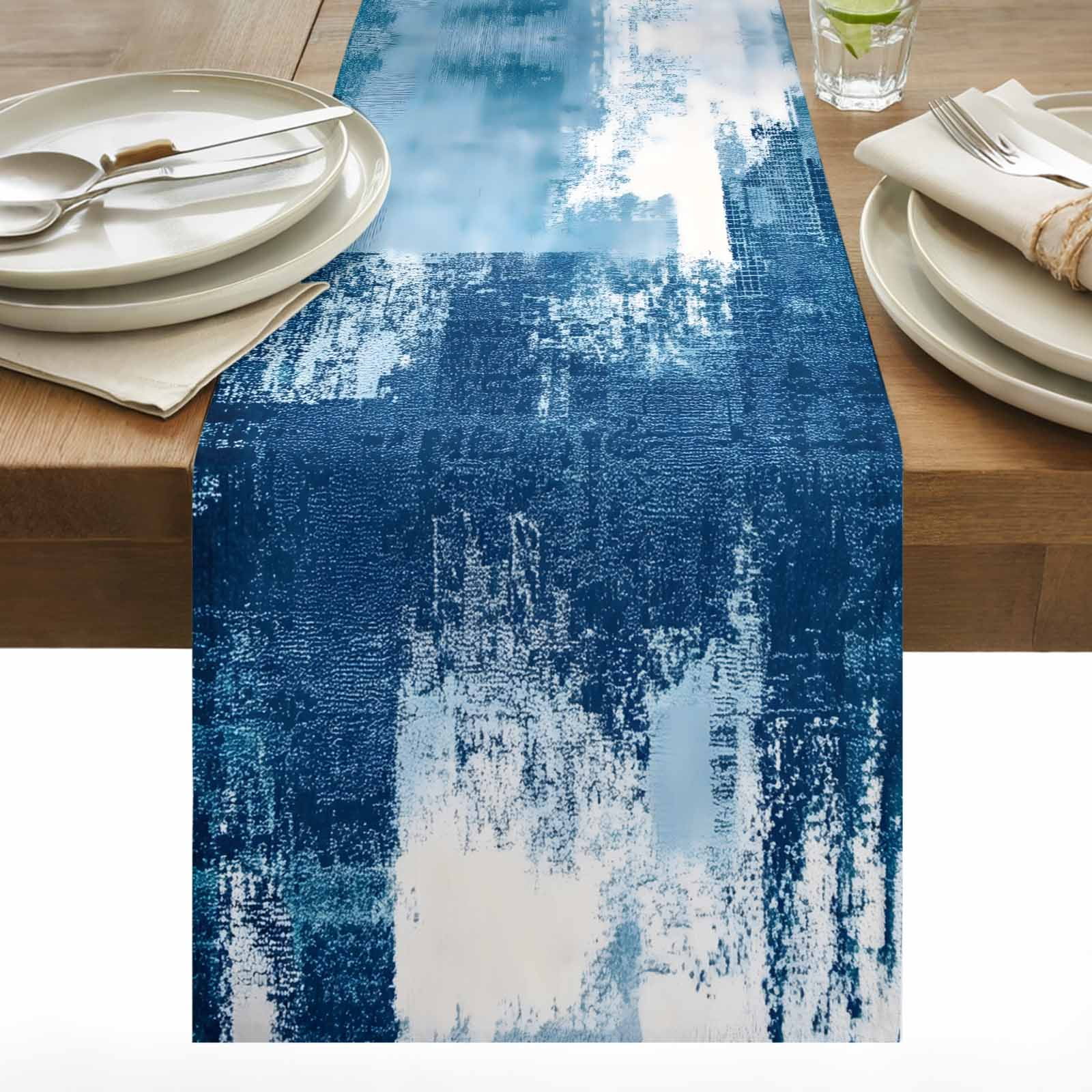 Abstract Mottled Texture Table Runner 13x48 inch Retro Blue White ...