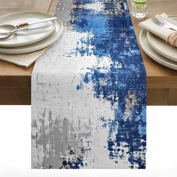 Abstract Mottled Texture Table Runner 13x60 inch Blue Gary Gradient ...