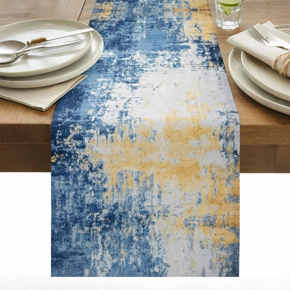 Abstract Mottled Texture Table Runner 13x60 inch Yellow Blue Painting ...