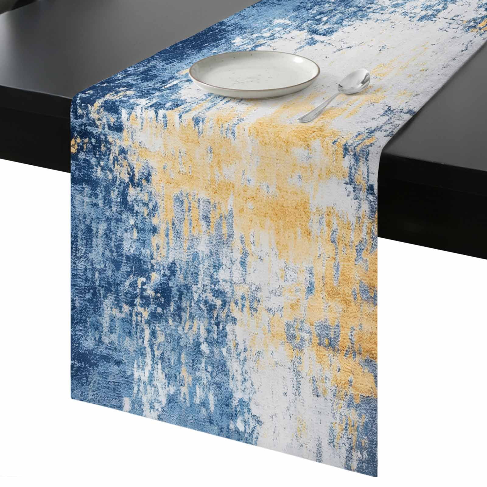 Abstract Mottled Texture Table Runner 13x72 Inch Yellow Blue Painting ...