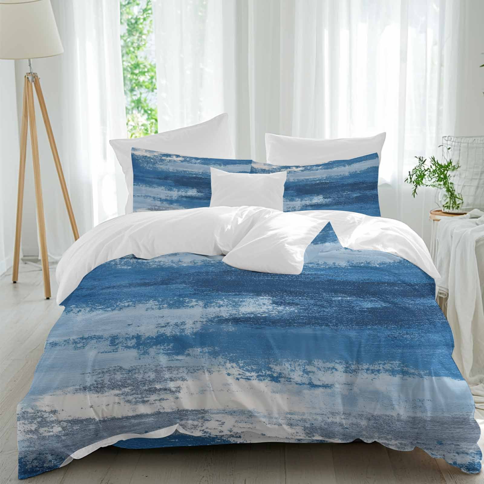 Abstract Mottled Texture Twin Duvet Cover Set, Vintage White Blue ...