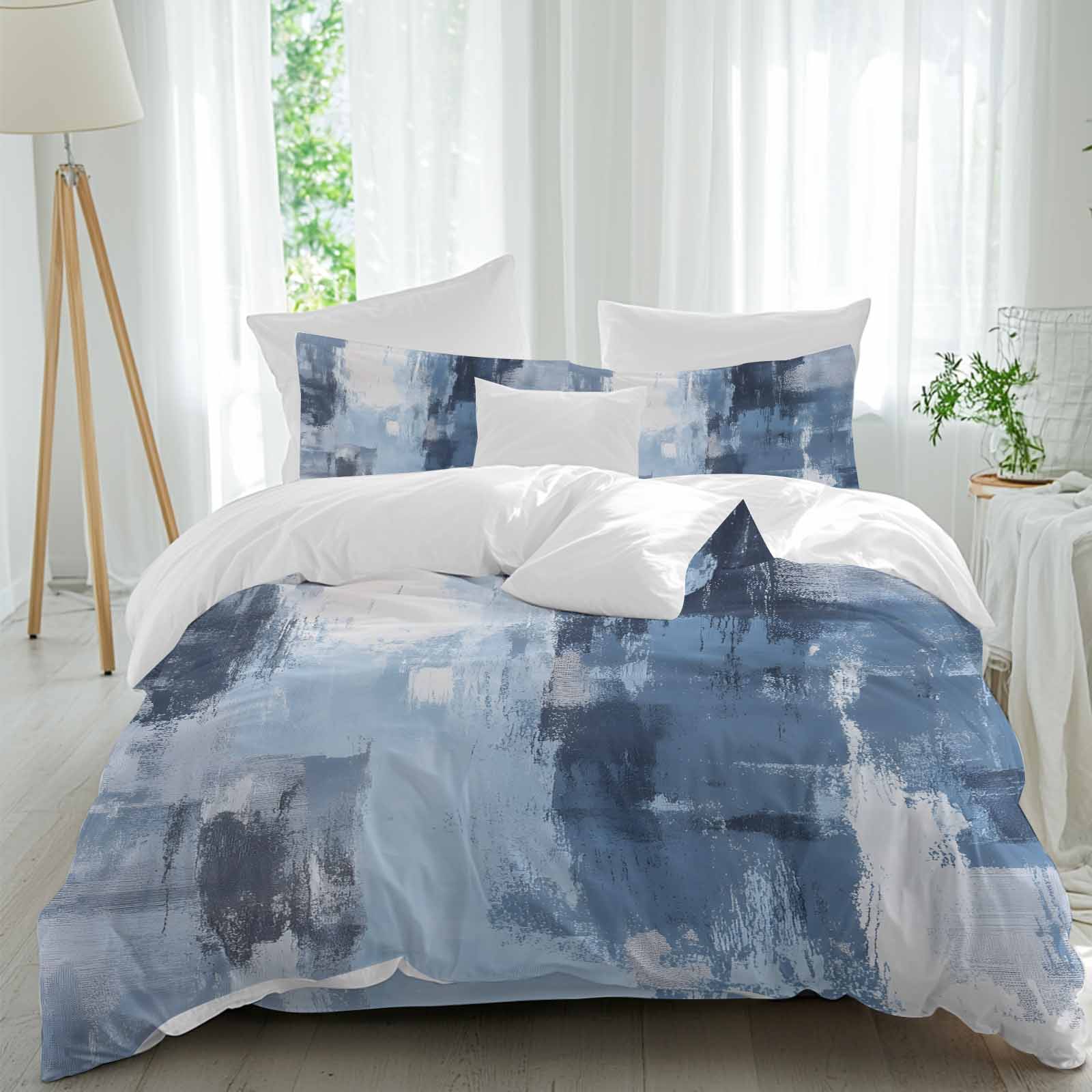 Abstract Mottled Theme 4 Piece Duvet Cover Set Queen Size Blue White ...