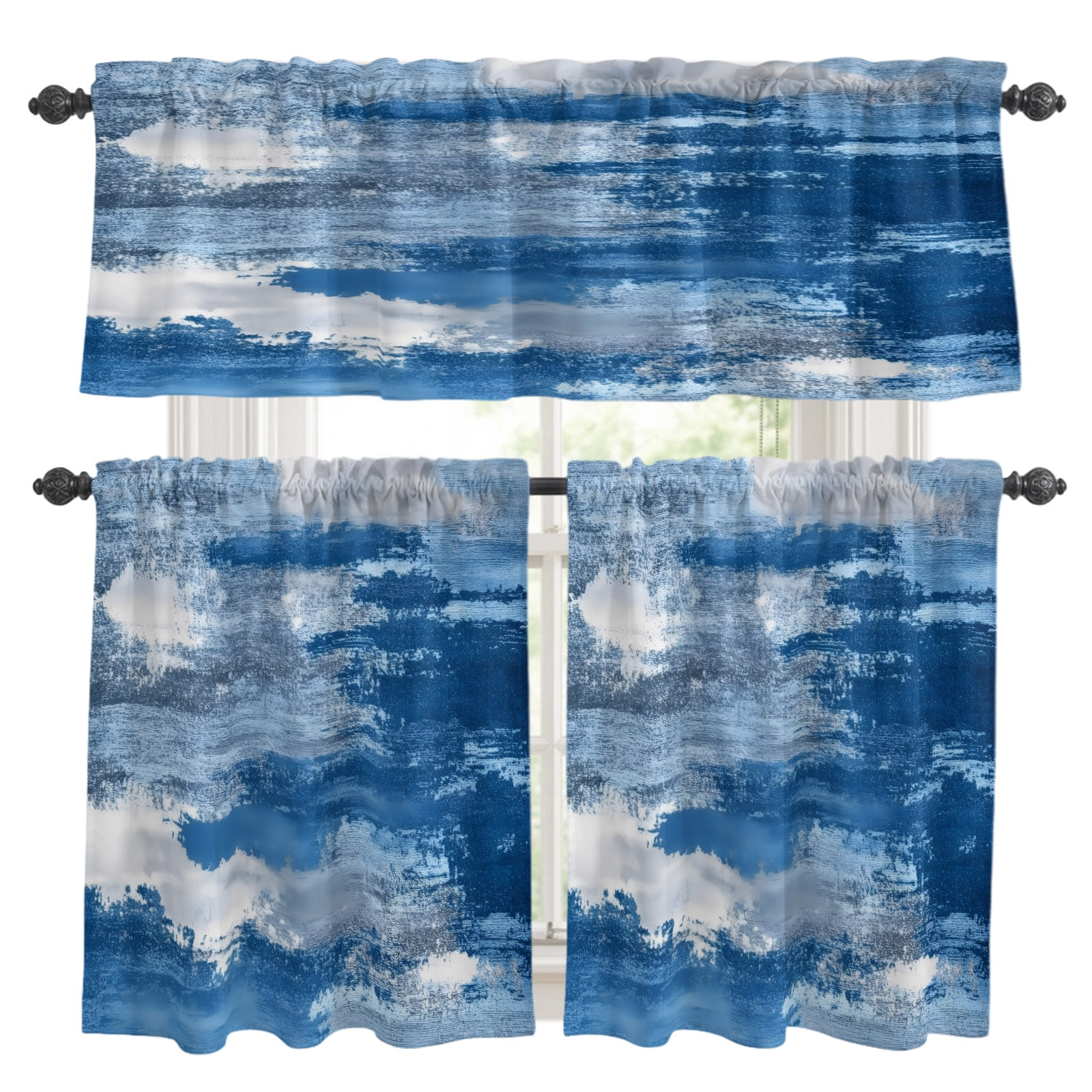 Abstract Mottled Theme Kitchen Curtains Valance and Tier Set Vintage ...