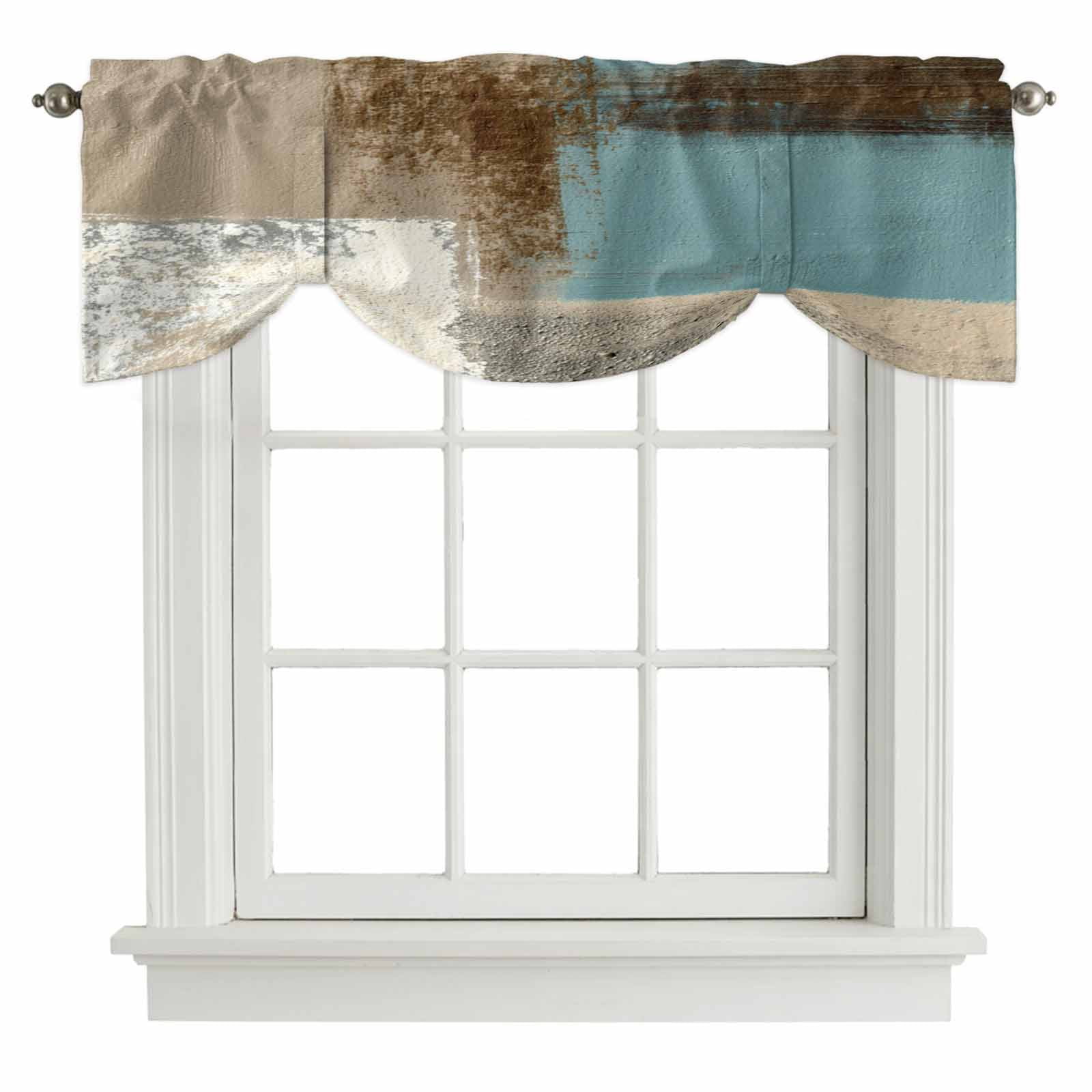 Abstract Mottled Tie Up Valance Curtains Brown Teal Vintage Oil ...
