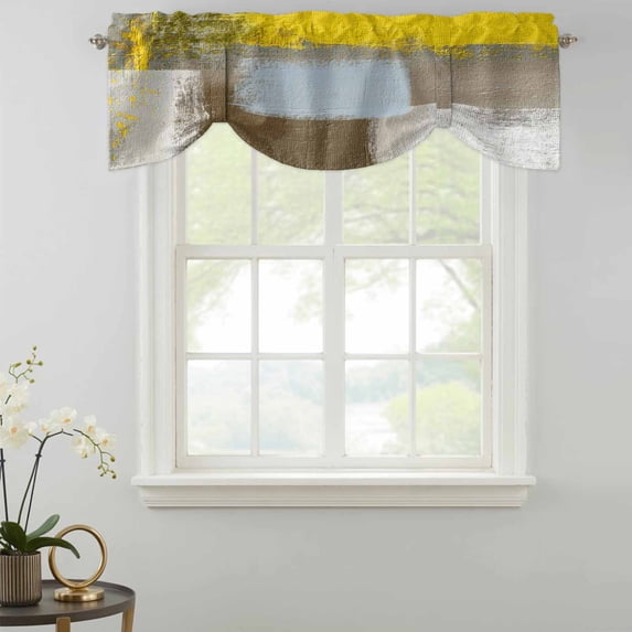 Abstract Mottled Tie Up Valances Curtain, Yellow Brown Vintage Oil ...