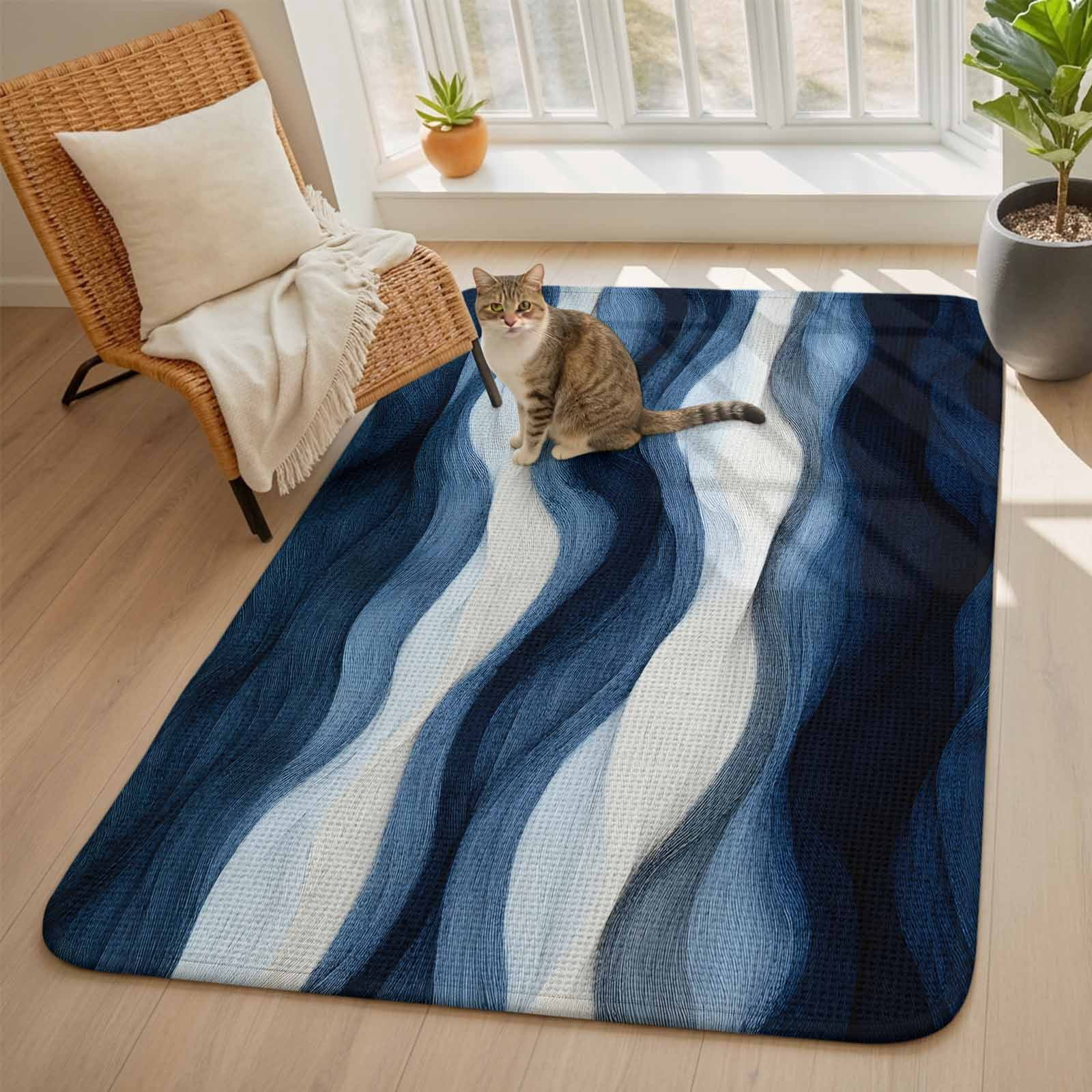 Abstract Mountain Area Rugs for Living Room 5x6, Watercolor White Navy ...