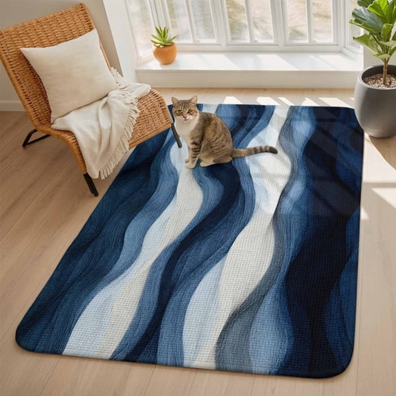 Abstract Mountain Area Rugs for Living Room 5x6, Watercolor White Navy ...