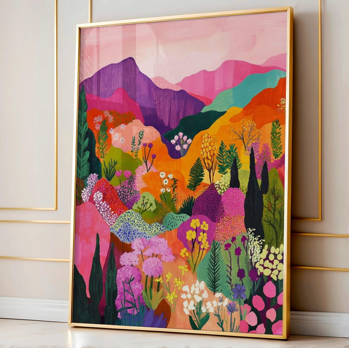 Abstract Mountain Artwork, Colorful Abstract Art, Floral Patchwork ...