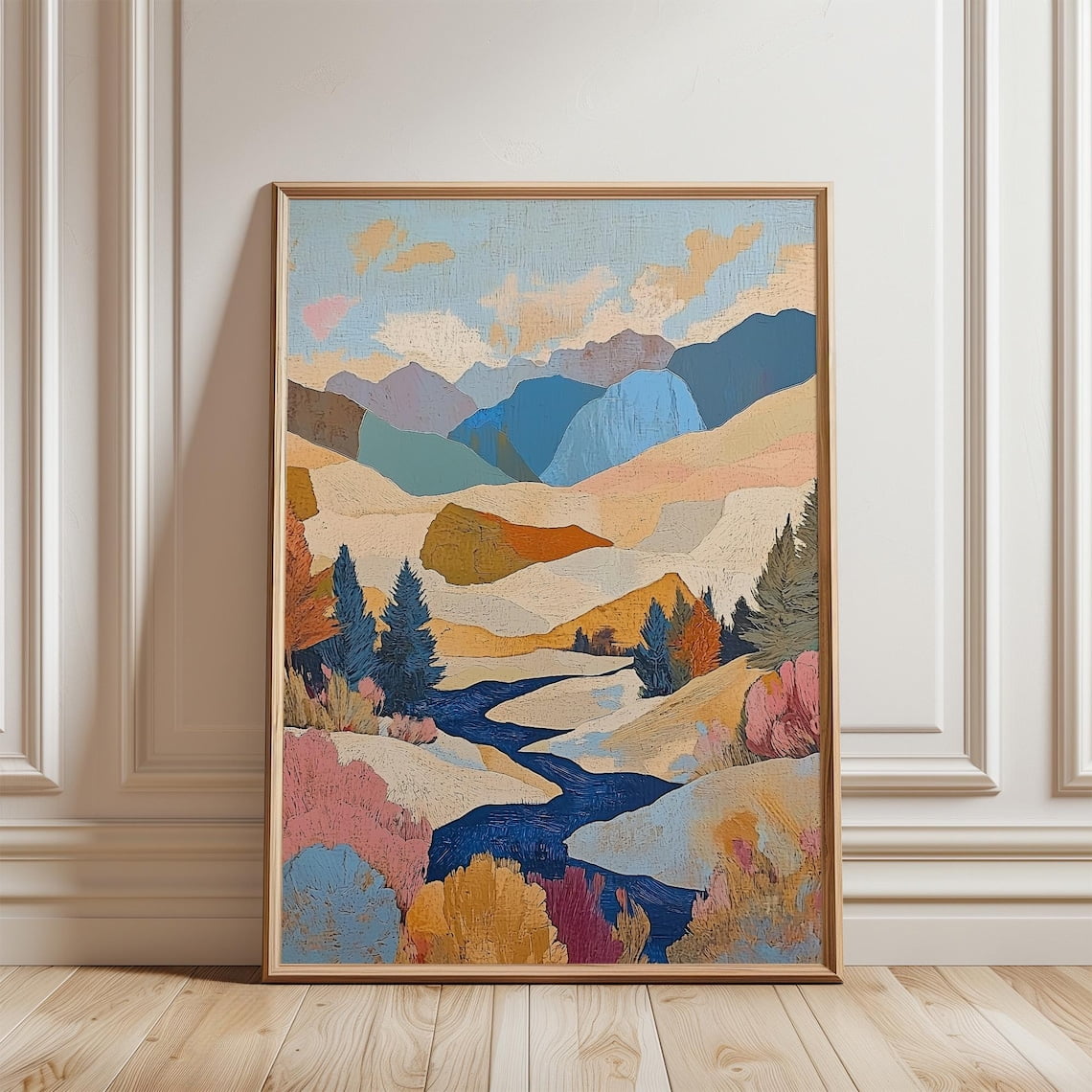 Abstract Mountain Artwork, Muted Colored Wall Art, Abstract Patchwork ...