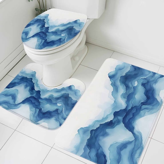 Abstract Mountain Bathroom Rugs Set Watercolor Blue Color Block ...