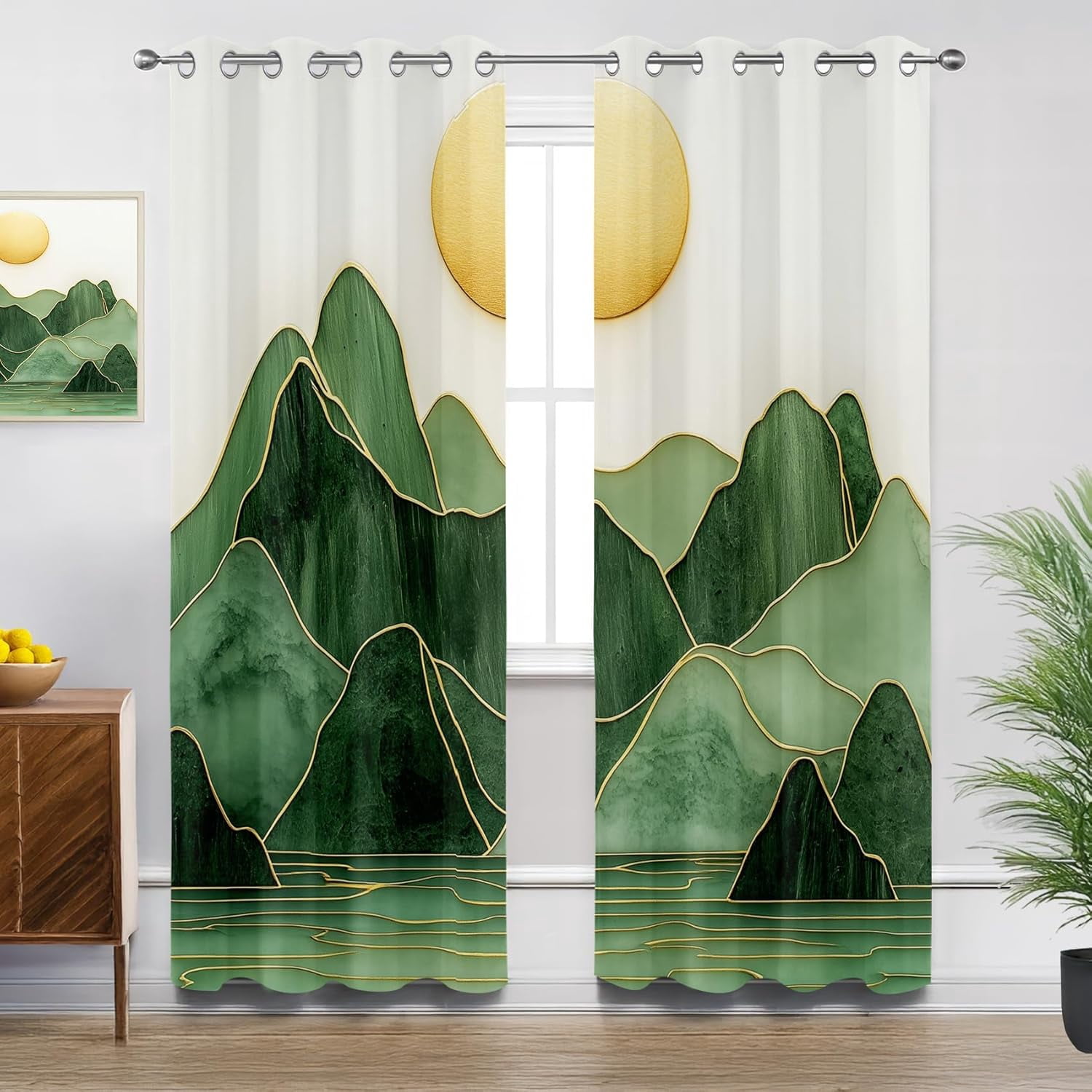 Abstract Mountain Blackout Curtains, Modern Oriental Landscape ...