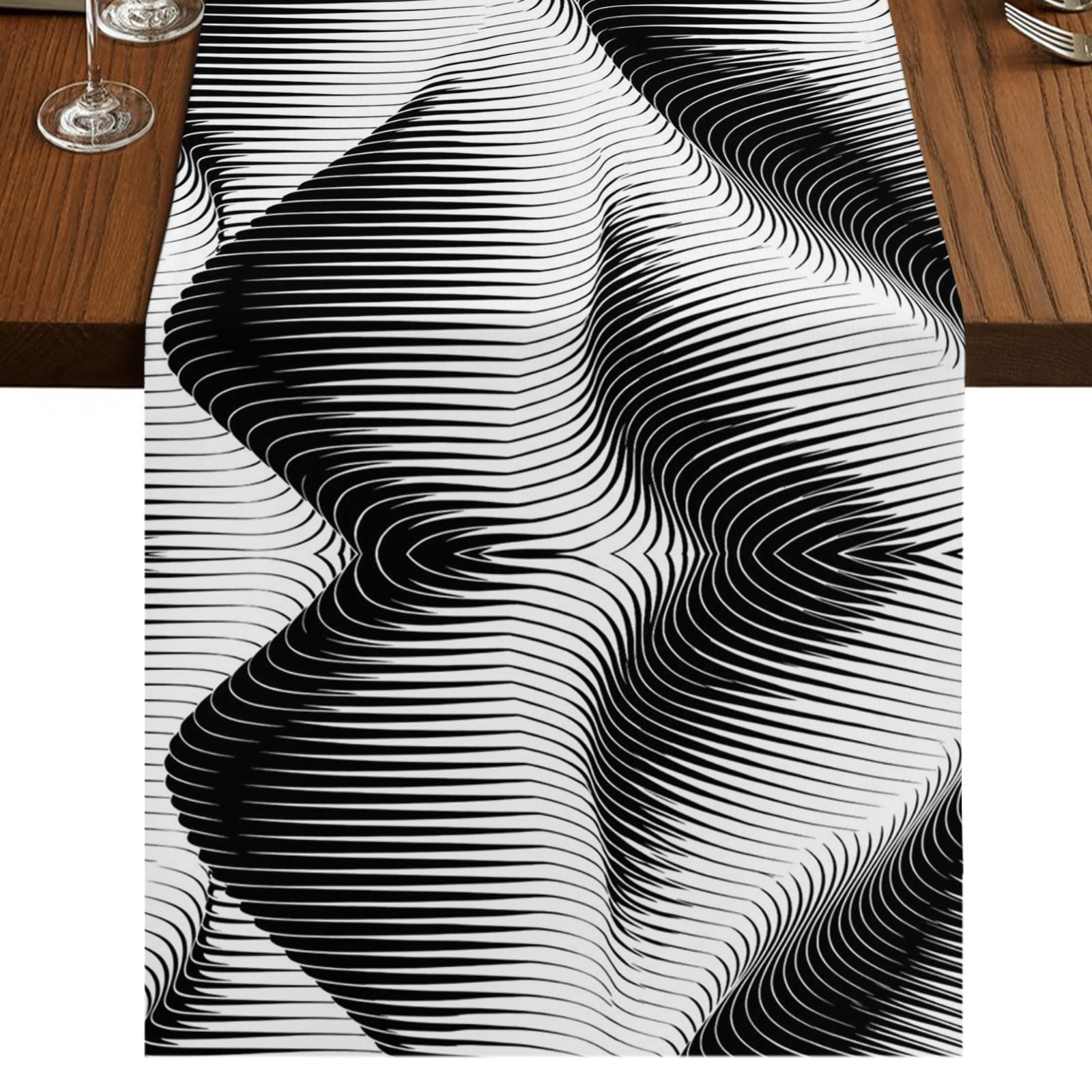 Abstract Mountain Burlap Cotton Table Runner 13x108 Inches Long, Modern ...