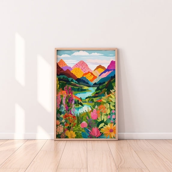 Abstract Mountain Colorful Scenery Living Room Decor, Unframed Paper ...