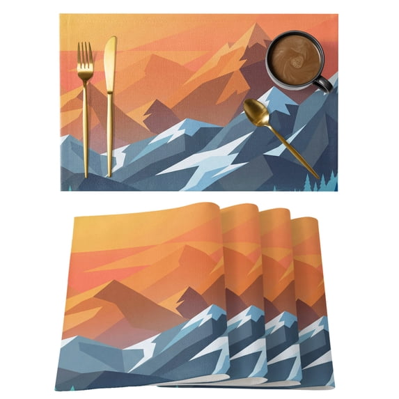 Abstract Mountain Cotton Linen Placemats Set of 4, Blue Navy Forest ...