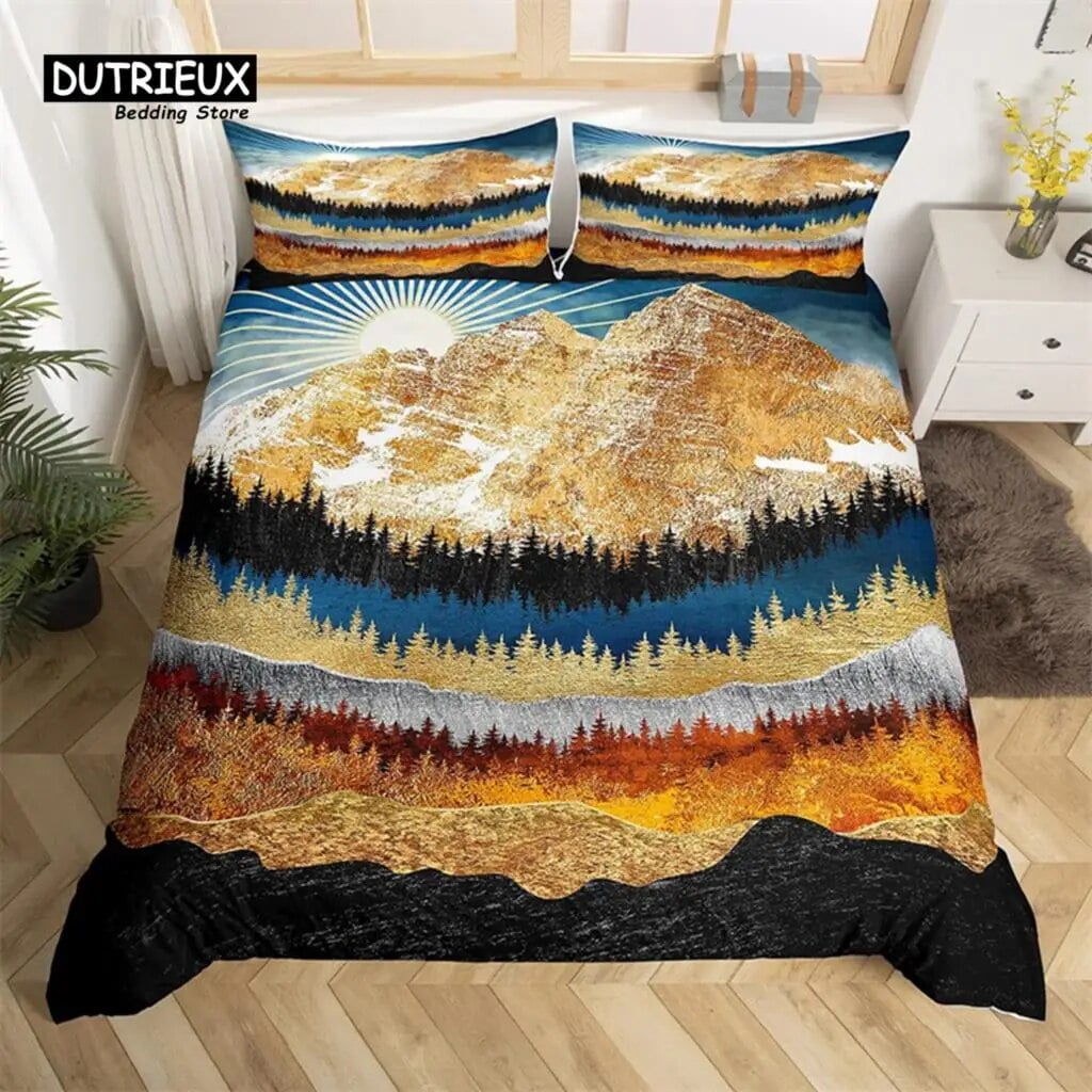 Abstract Mountain Duvet Cover Natural Scenery Art King Bedding Set For Nature Lover Gift ...