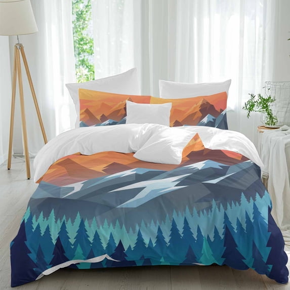 Abstract Mountain Duvet Cover Set King Size, Blue Navy Forest Tree ...