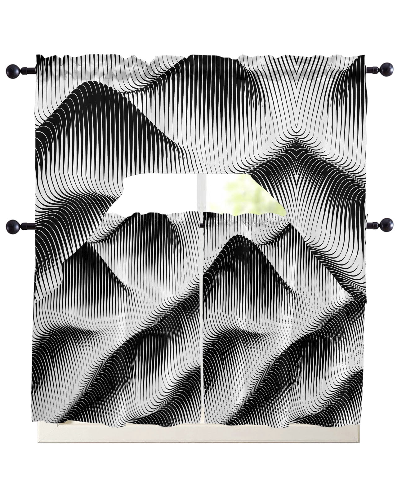 Abstract Mountain Kitchen Curtains Set for Windows 3 Piece Cafe ...