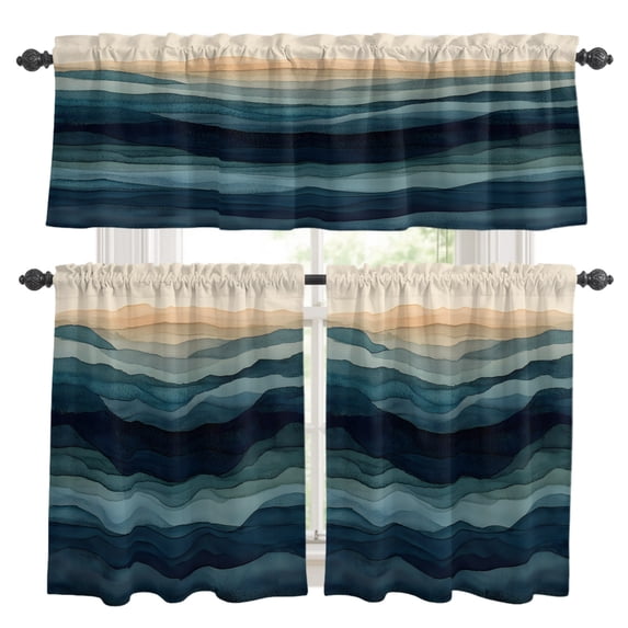 Abstract Mountain Kitchen Curtains Valance and Tier Set Navy Texture ...