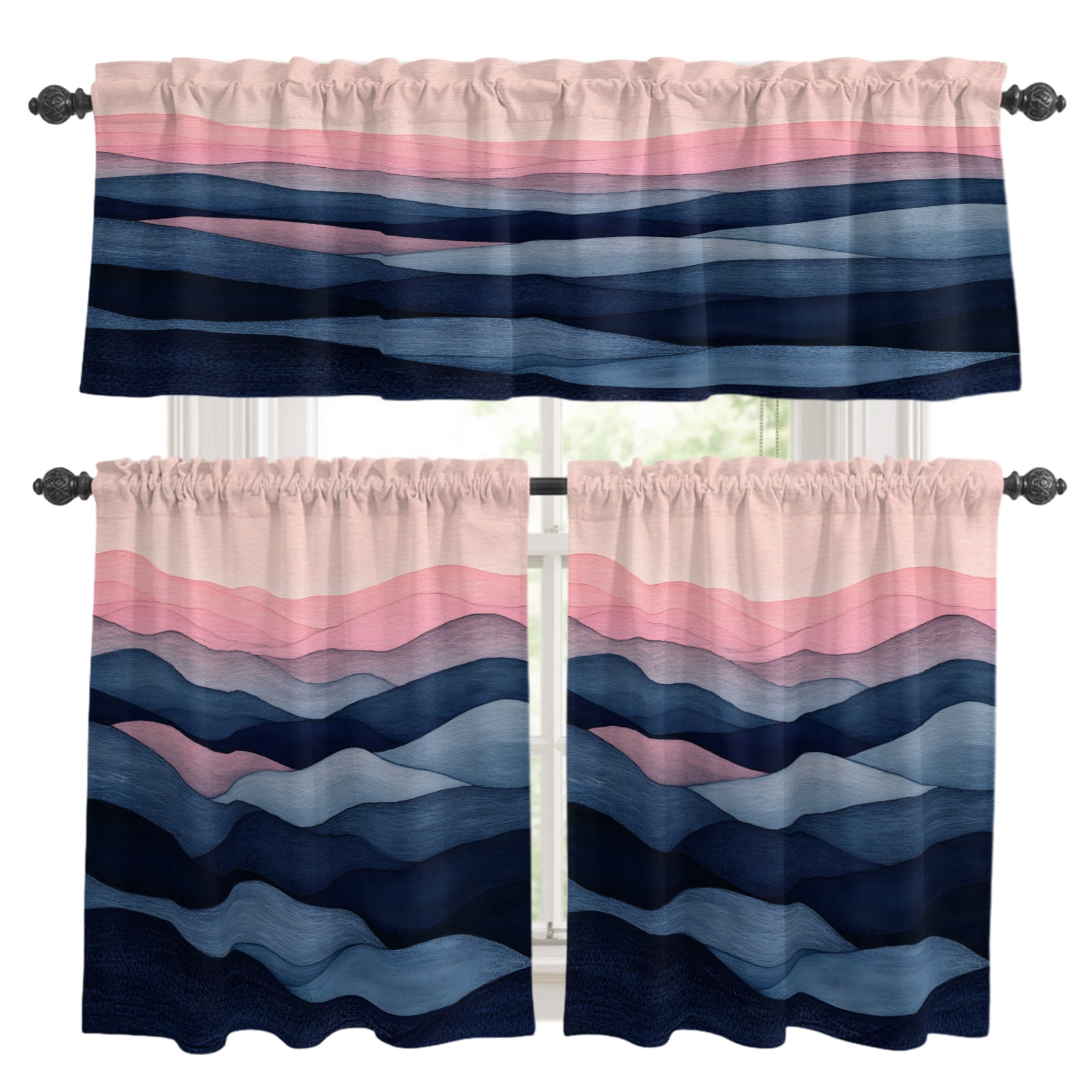 Abstract Mountain Kitchen Curtains Valance and Tier Set Pink Sky ...