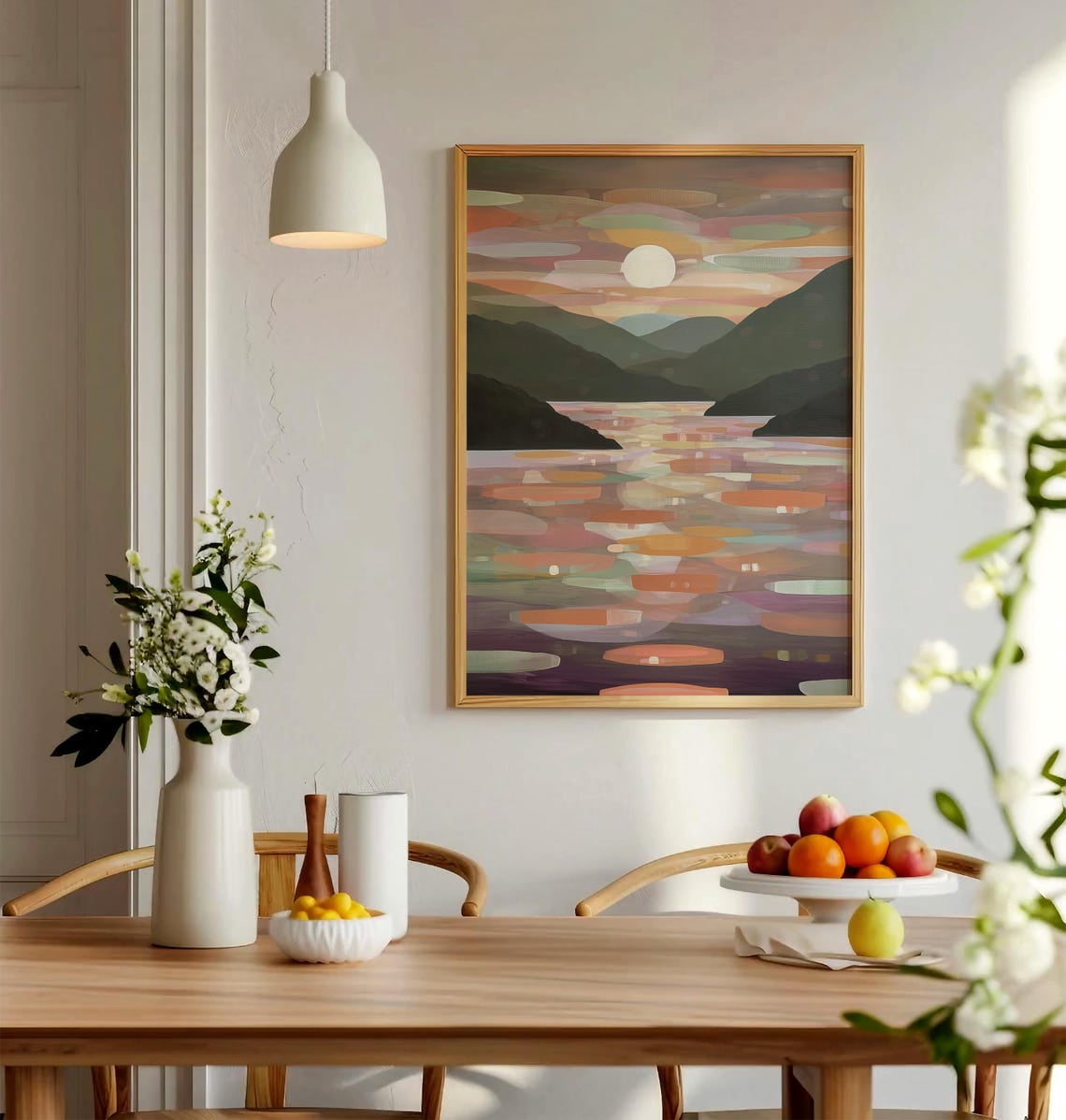 Abstract Mountain Lake Sunset Boho Minimalist Landscape Art, Unframed ...