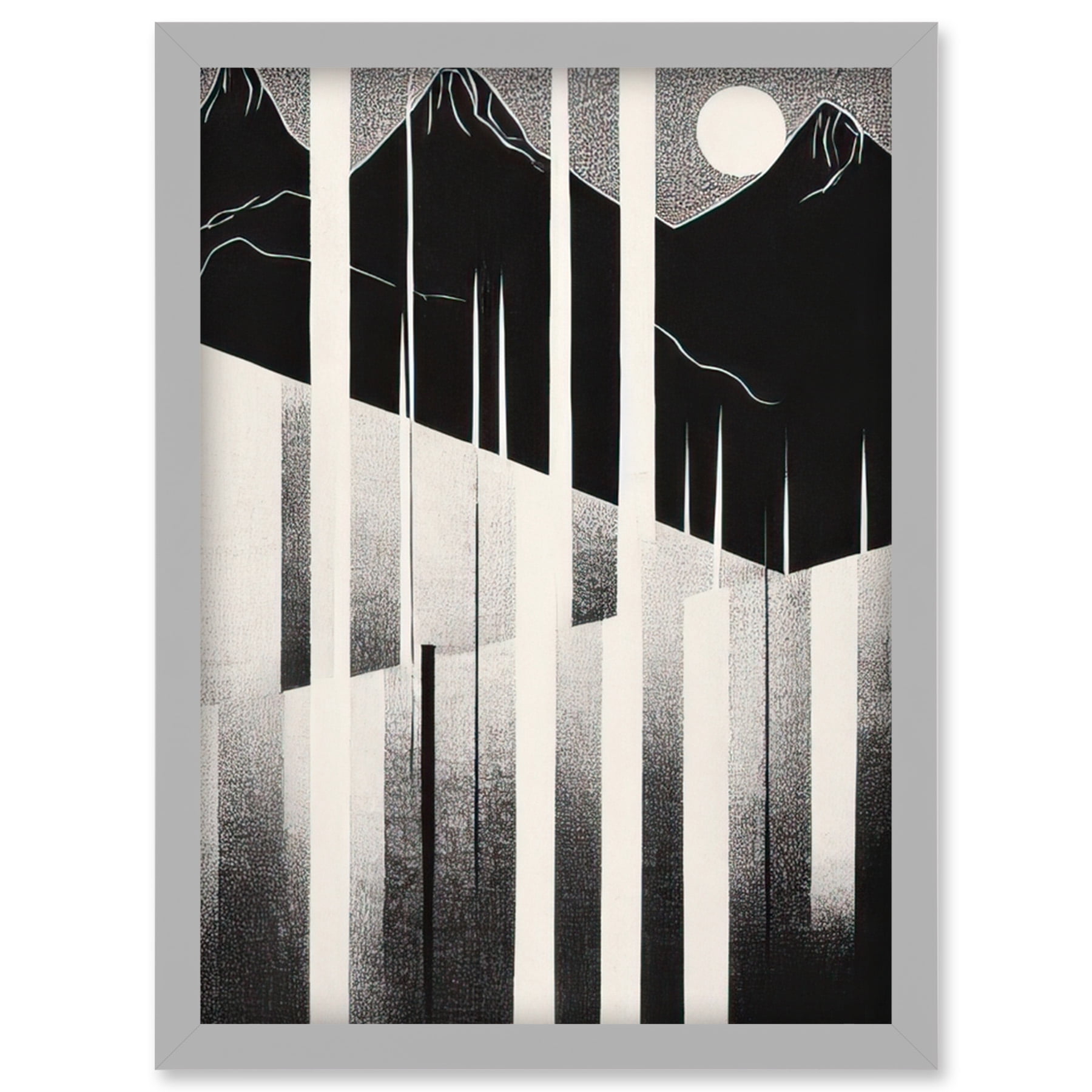 Abstract Mountain Landscape Lake Sunrise Linocut Artwork Framed Wall ...