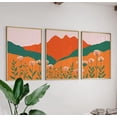 Abstract Mountain Landscape Orange Green Nature Triptych Modern Scenic ...