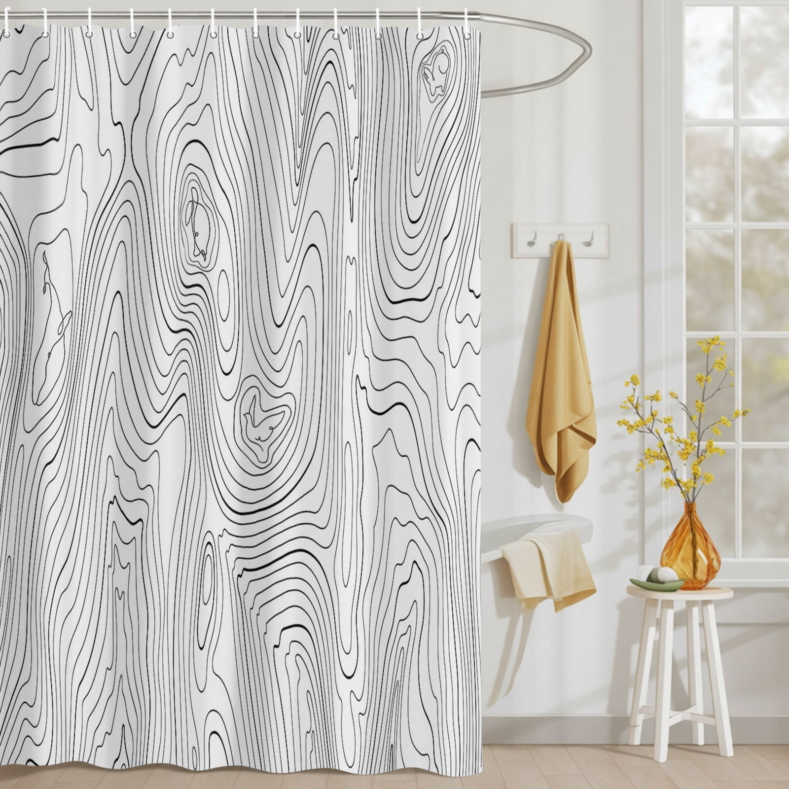 Abstract Mountain Line Texture Shower Curtain Set, Waterproof Shower ...