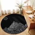 Abstract Mountain Moon Scenery Round Rug 3ft Black White Geometric Line ...