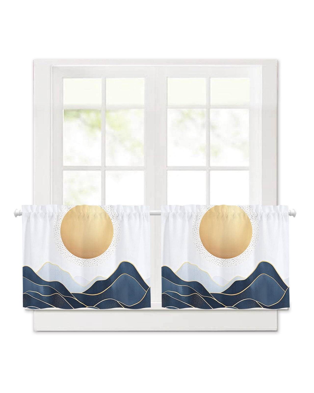 Abstract Mountain Navy Blue Stripe Short Blackout Curtains 24 Inch Long ...