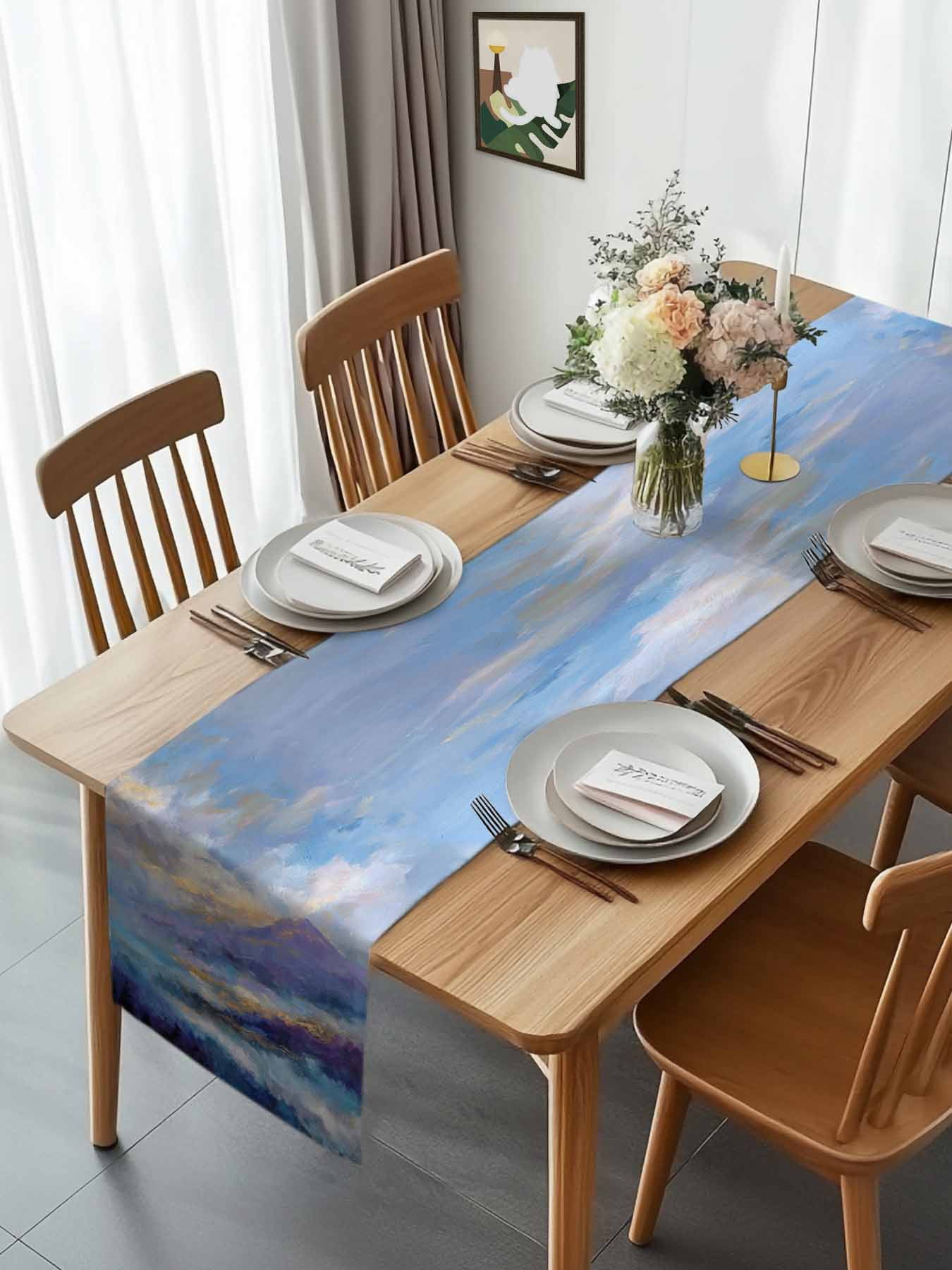 Abstract Mountain Oil Painting Table Runner 13x70in Non-Slip Cotton ...