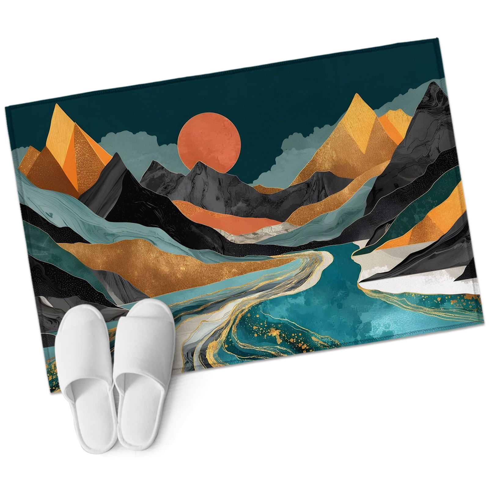 Abstract Mountain Peaks Bathroom Rug Washable 2x3 Entryway Rug Non Slip ...