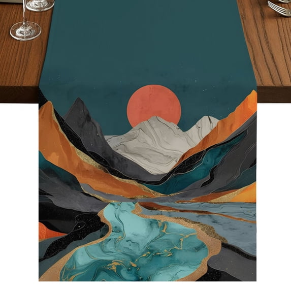 Abstract Mountain Peaks Burlap Cotton Table Runner 13x48 Inches Long ...