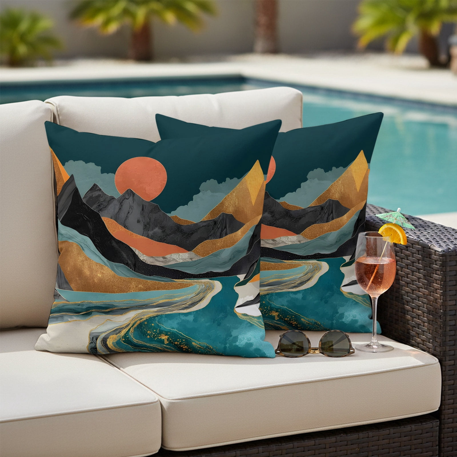 Abstract Mountain Peaks Outdoor Pillow Covers 20x20 Inch Throw Pillow ...