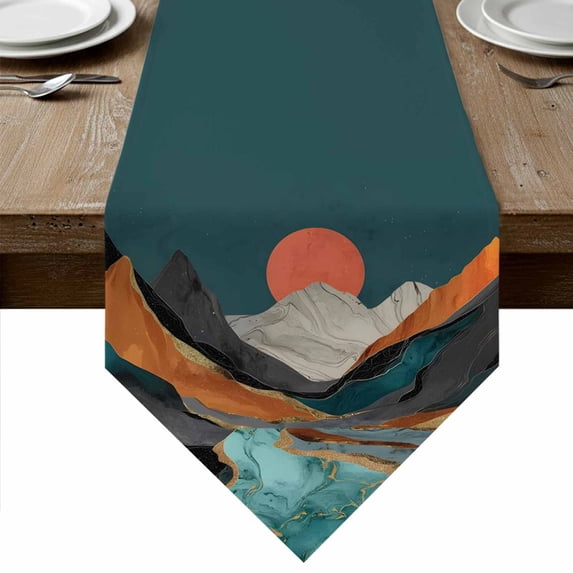 Abstract Mountain Peaks Table Runner Linen Burlap Table Runner 48 ...