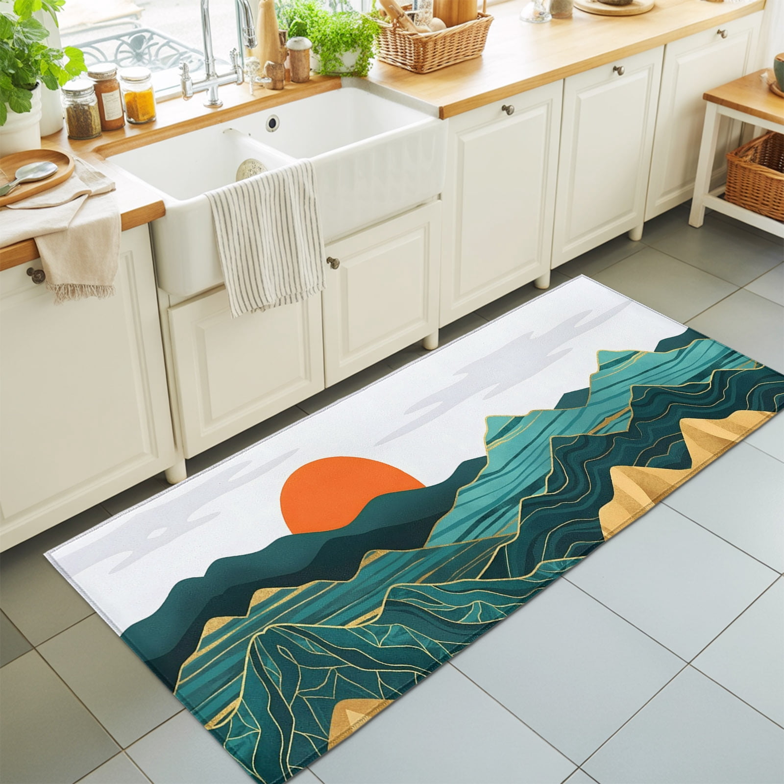 Abstract Mountain Range Sun Rectangle Area Rug 2x6ft,Living Room Rug ...