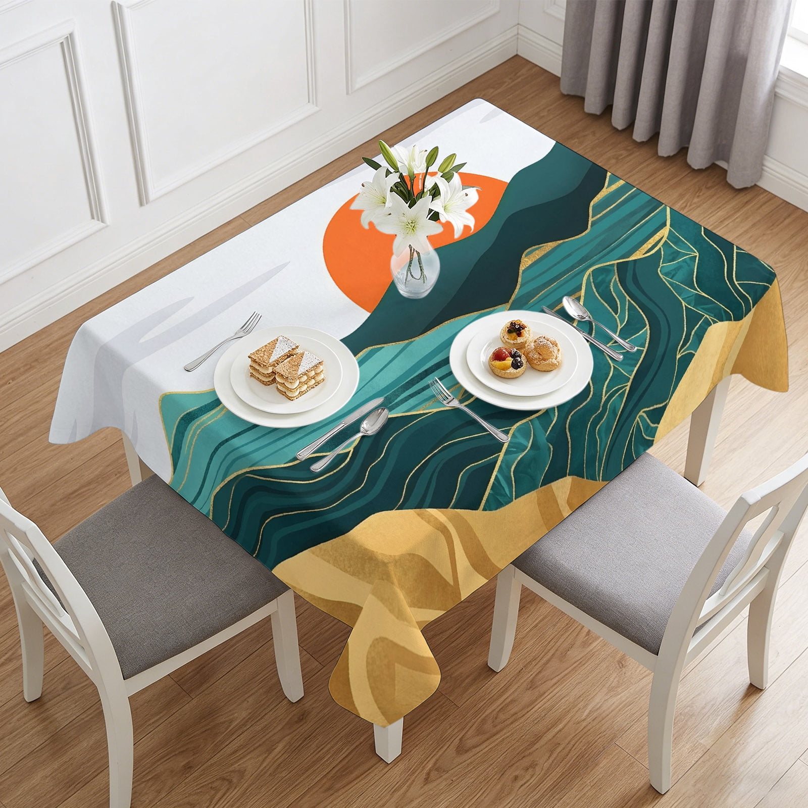 Abstract Mountain Range Sun Table Cloth 60x84in, Waterproof Rectangle ...