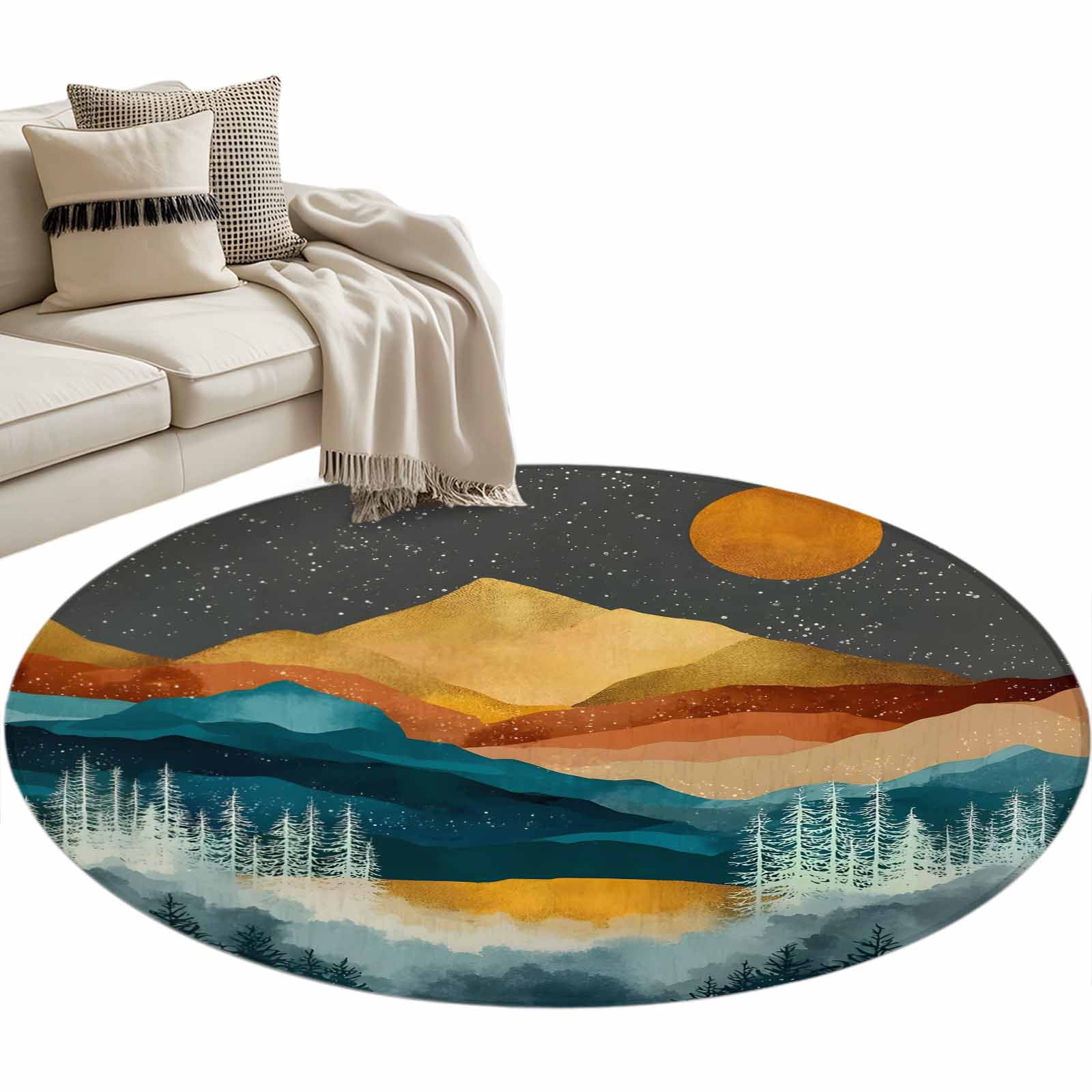 Abstract Mountain Round Rug 4ft Washable Circle Entryway Rugs Non Slip ...