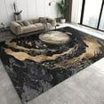 Abstract Mountain Sea Moon Landscape Area Rug, Vintage Black Gold ...