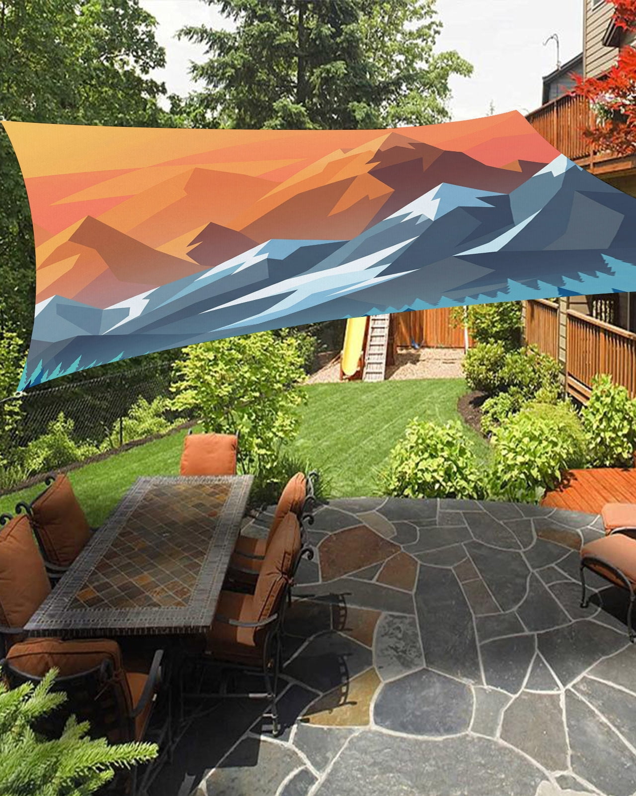 Abstract Mountain Sun Shade Sail 12'X16' Blue Navy Forest Tree Sunset ...