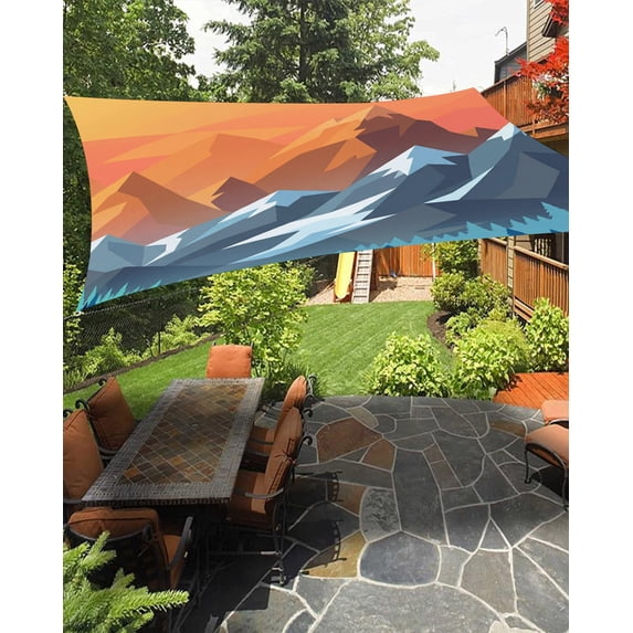 Abstract Mountain Sun Shade Sail 12'X16' Blue Navy Forest Tree Sunset ...