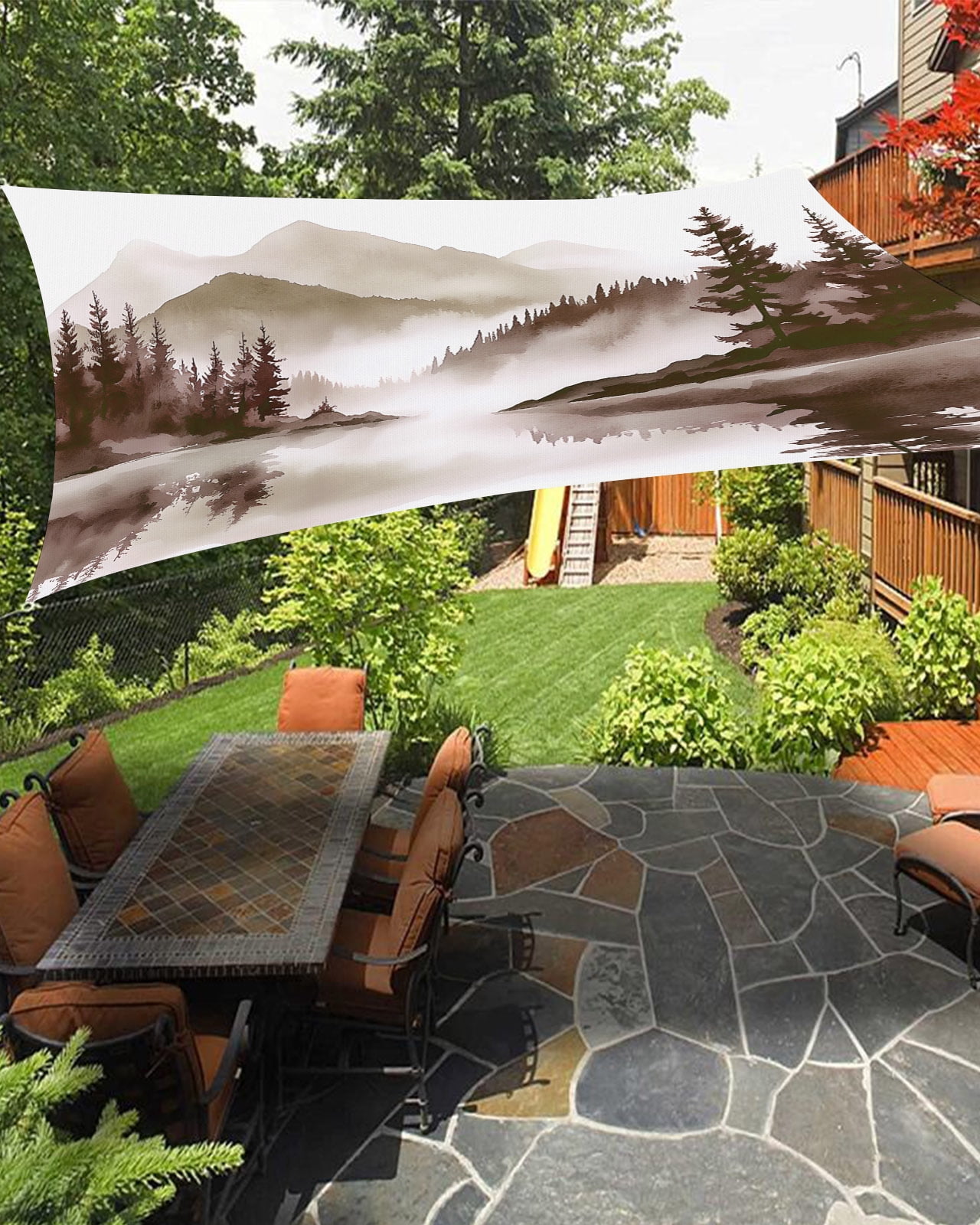 Abstract Mountain Sun Shade Sail 12'X16' Fog Brown Lake Landscape ...