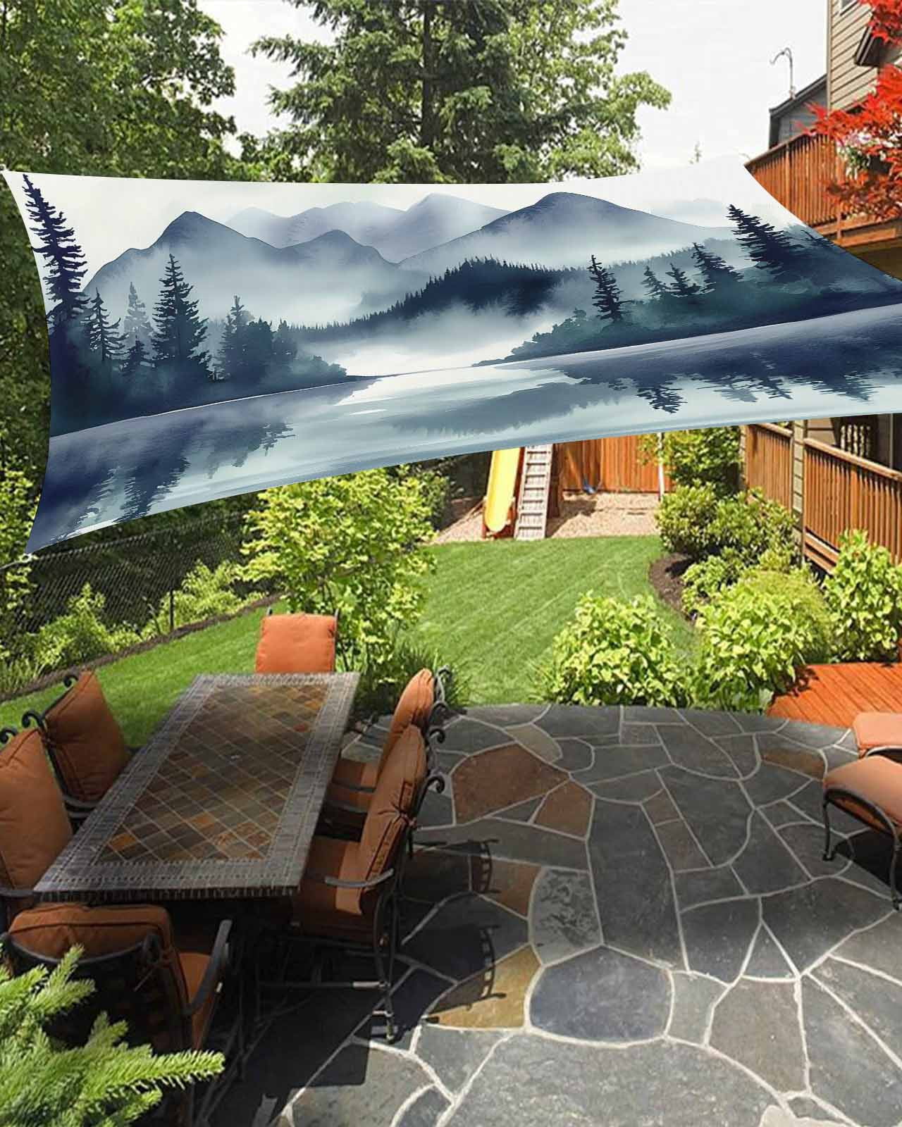 Abstract Mountain Sun Shade Sail 6.5'X10' Fog Green Lake Landscape ...