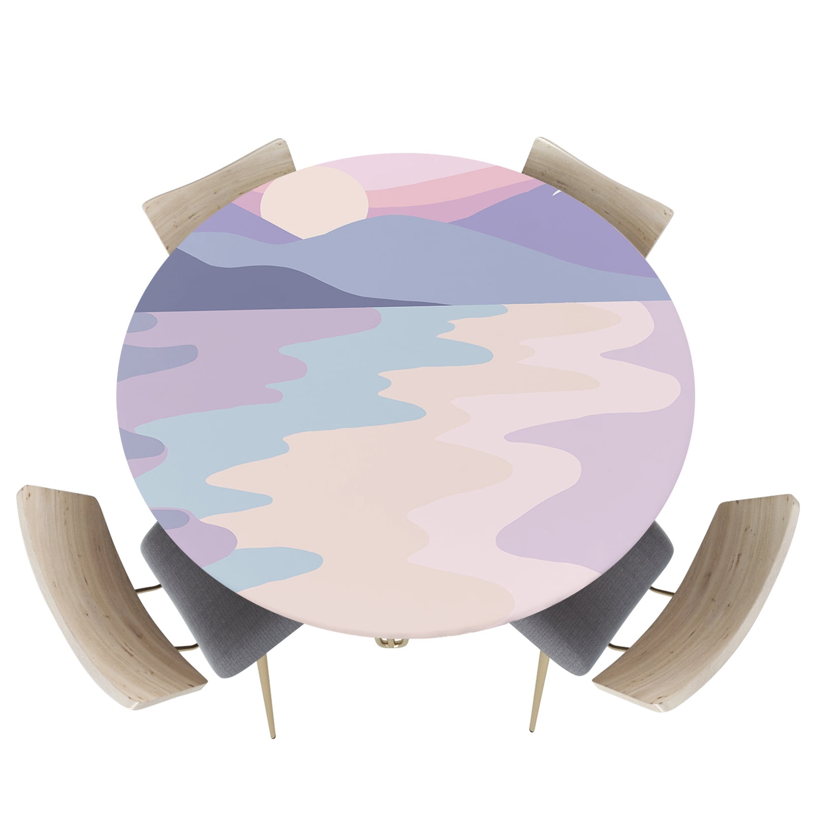 Abstract Mountain Sunset Artwork Fitted Round Tablecloths Elastic Edged ...